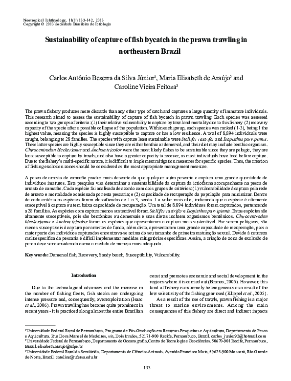 (PDF) Sustainability of capture of fish bycatch in the prawn trawling ...