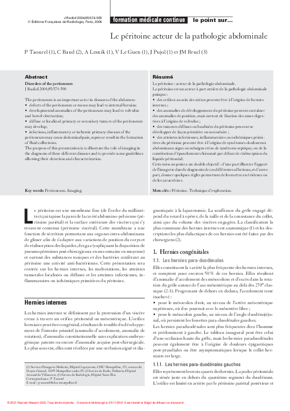 (PDF) Le péritoine acteur de la pathologie abdominale