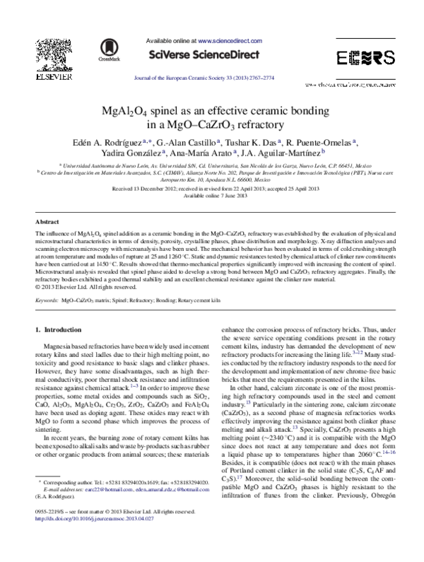 (PDF) MgAl2O4 spinel as an effective ceramic bonding in a MgO–CaZrO3 ...