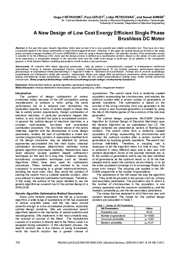 (PDF) A New Design of Low Cost Energy Efficient Single Phase Brushless DC Motor | Goga ...