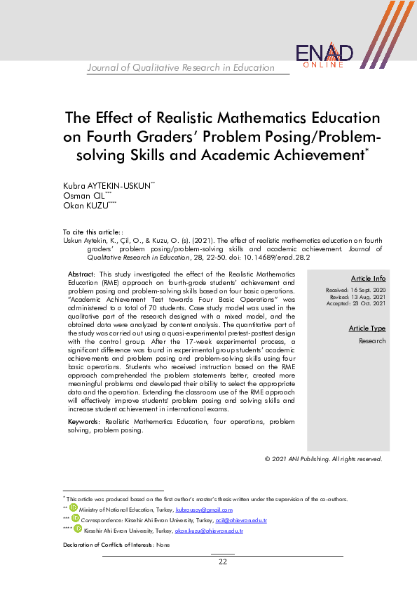(PDF) The Effect of Realistic Mathematics Education on Fourth Graders ...