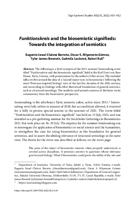 (PDF) Funktionskreis and the biosemiotic signifieds: Towards the integration of semiotics