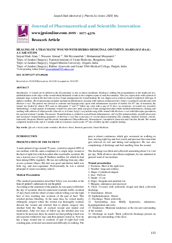 (PDF) Healing of a Traumatic Wound with Herbo-Medicinal Ointment ...