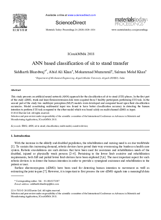 (PDF) ANN based classification of sit to stand transfer