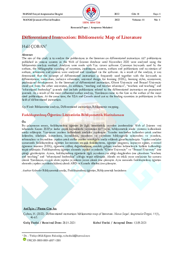 (PDF) Differentiated Instruction: Bibliometric Map of Literature