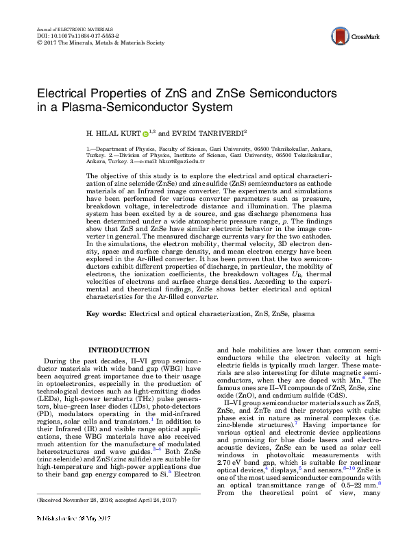 (PDF) Electrical Properties of ZnS and ZnSe Semiconductors in a Plasma-Semiconductor System