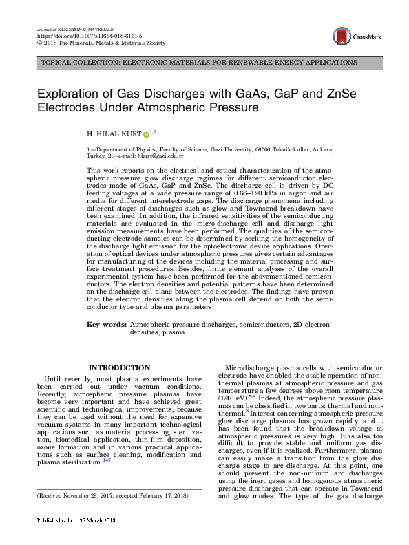 (PDF) Gas Discharges in GaAs, GaP & ZnSe Electrodes