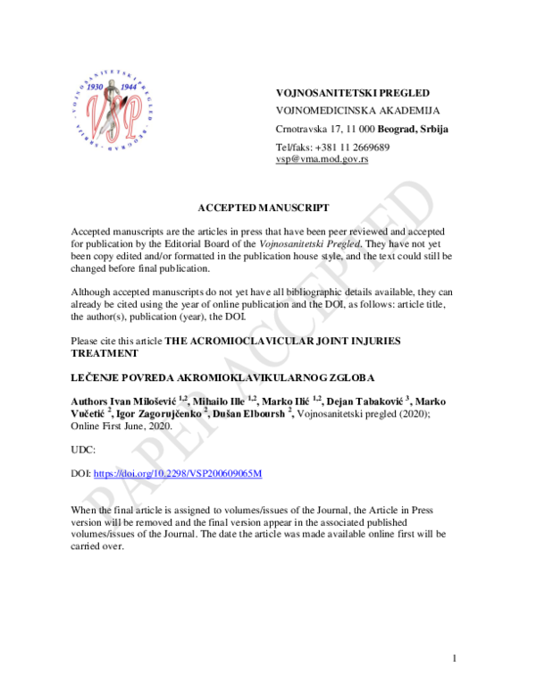 (PDF) The acromioclavicular joint injuries treatment