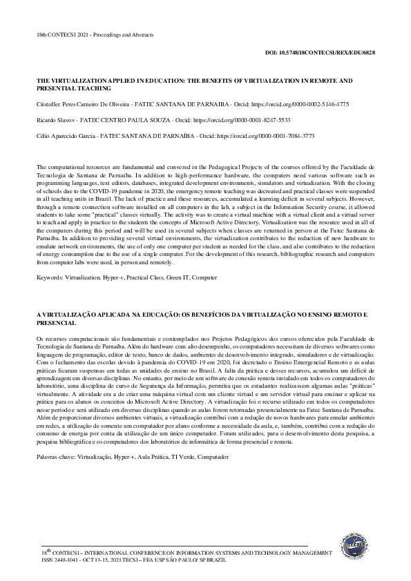 (PDF) The Virtualization Applied in Education: The Benefits of Virtualization in Remote and ...