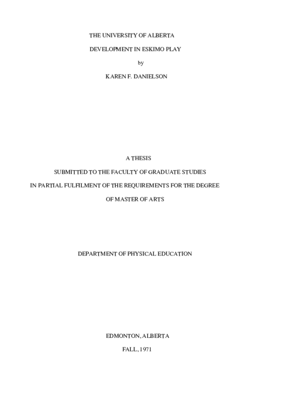(PDF) THE UNIVERSITY OF ALBERTA DEVELOPMENT IN ESKIMO PLAY by