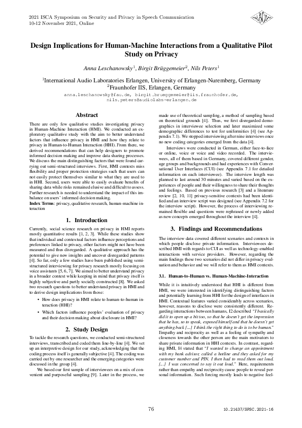 (PDF) Design Implications for Human-Machine Interactions from a Qualitative Pilot Study on Privacy