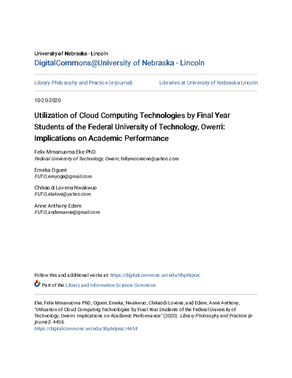 (PDF) Utilization of Cloud Computing Technologies by Final Year Students of the Federal ...