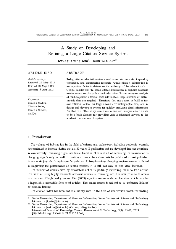 (PDF) A Study on Developing and Refining a Large Citation Service System