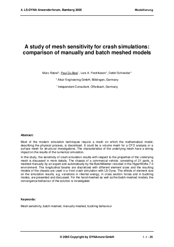 (PDF) A study of mesh sensitivity for crash simulations: comparison of ...