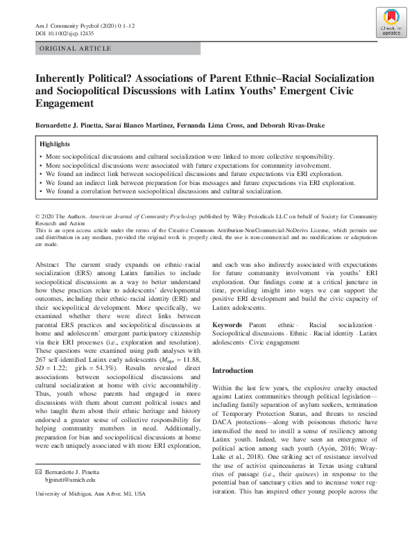 (PDF) Inherently Political? Associations of Parent Ethnic–Racial ...