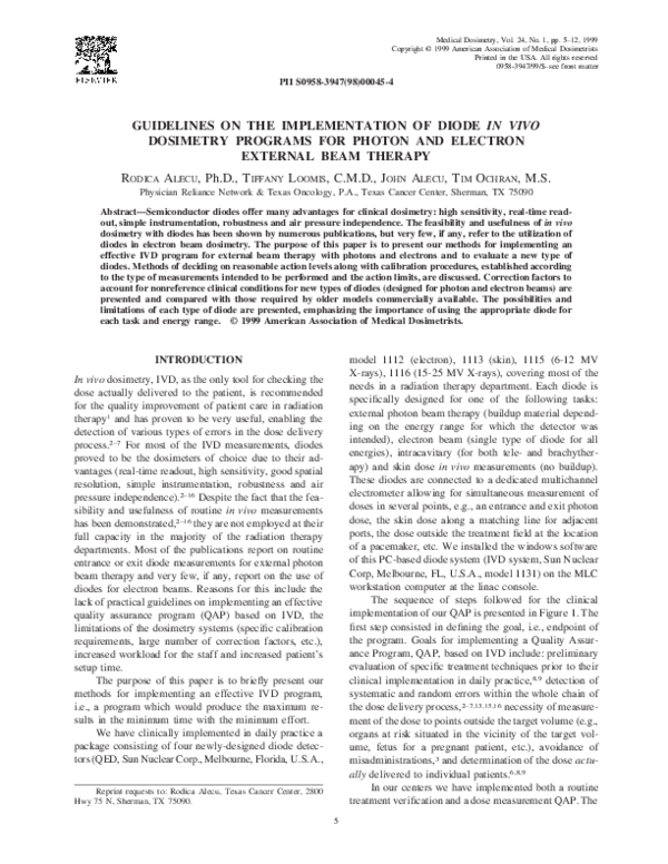 (PDF) Guidelines on the implementation of diode in vivo dosimetry ...