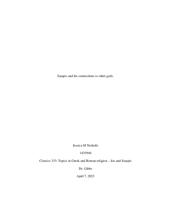 (PDF) Sarapis and his connections to other gods