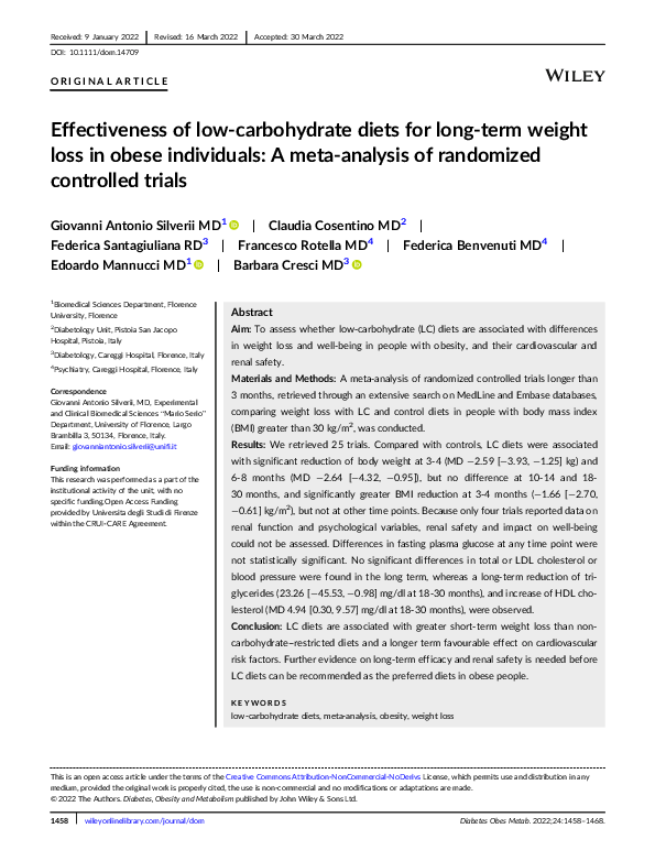 (PDF) Effectiveness of low‐carbohydrate diets for long‐term weight loss ...