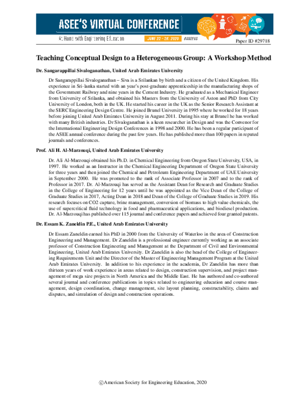 (PDF) Teaching Conceptual Design to a Heterogeneous Group: A Workshop Method