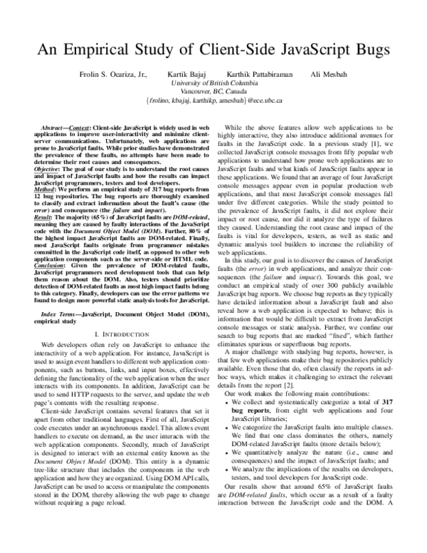 (PDF) An Empirical Study of Client-Side JavaScript Bugs