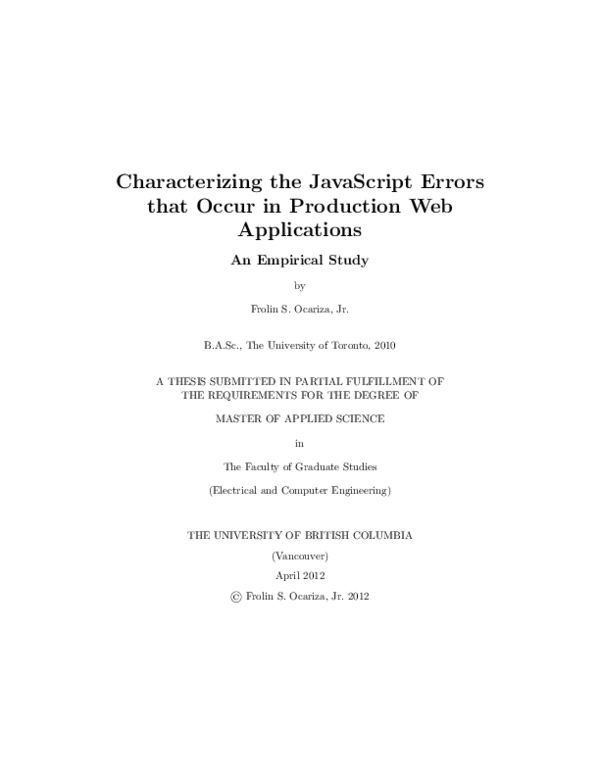 (PDF) Characterizing the JavaScript Errors that Occur in Production Web Applications: An ...