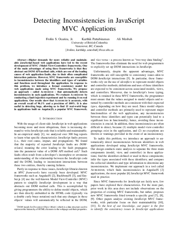 (PDF) Detecting Inconsistencies in JavaScript MVC Applications