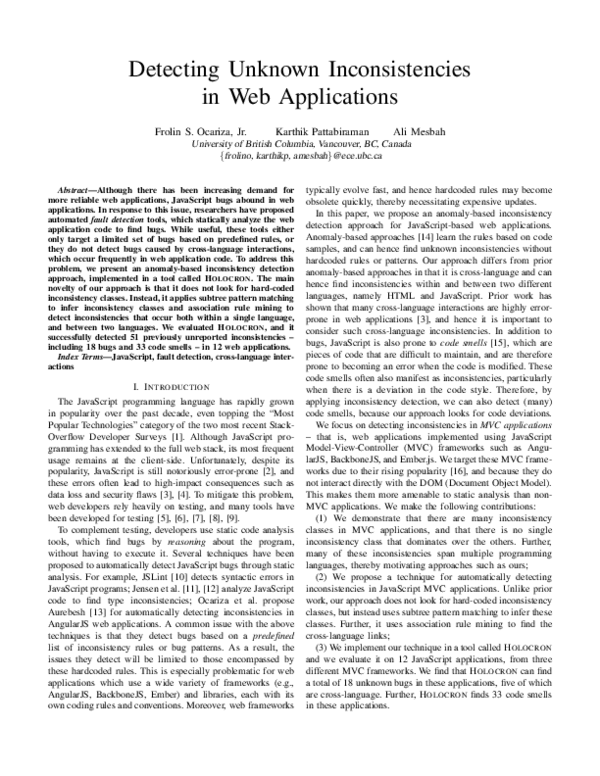 (PDF) Detecting unknown inconsistencies in web applications