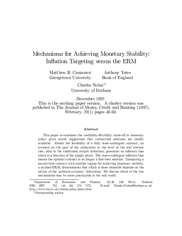 (PDF) Mechanisms for Achieving Monetary Stability: Inflation Targeting ...