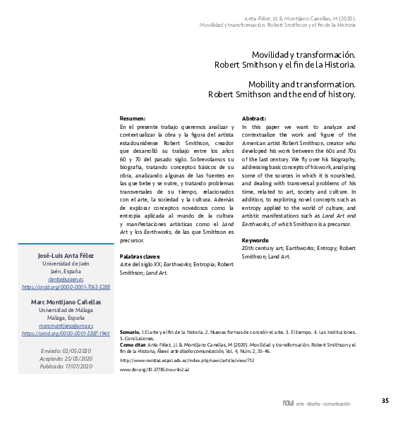 (PDF) Movilidad y transformación. Robert Smithson y el fin de la Historia