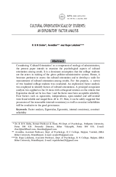 (DOC) CULTURAL ORIENTATION SCALE OF STUDENTS: AN EXPLORATORY FACTOR ...