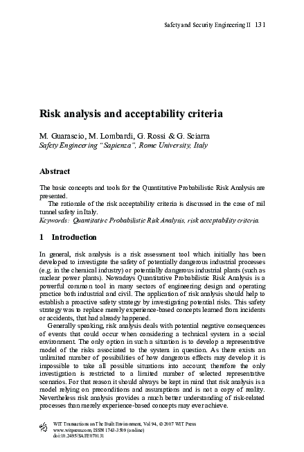 (PDF) Risk analysis and acceptability criteria