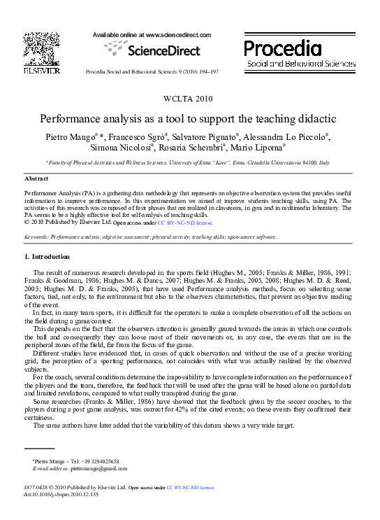 (PDF) Performance analysis as a tool to support the teaching didactic