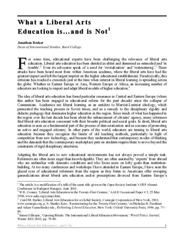 (PDF) What a Liberal Arts Education is ... and is Not 1