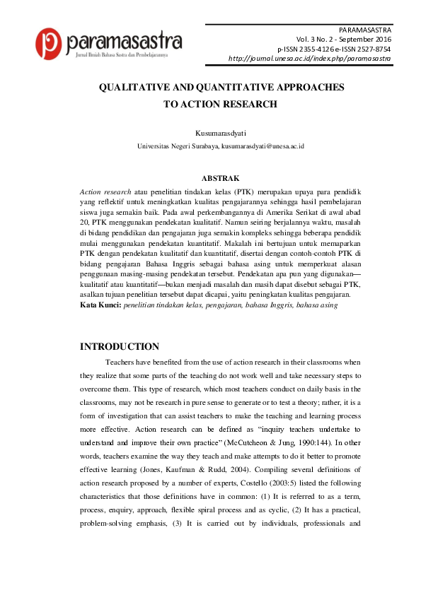 (PDF) Qualitative and Quantitative Approaches to Action Research