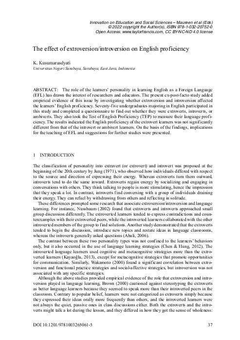 (PDF) The effect of extroversion/introversion on English proficiency
