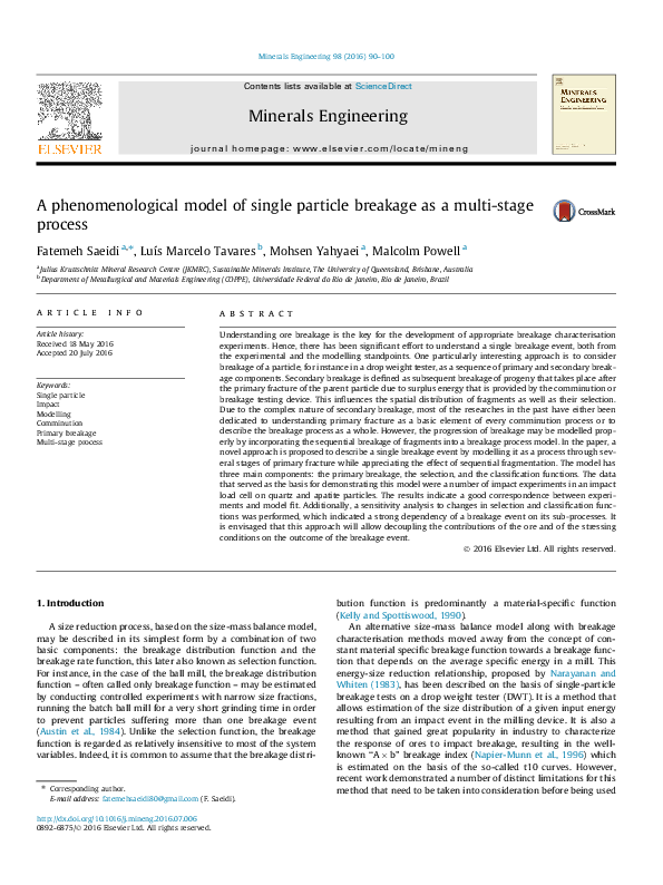 (PDF) A phenomenological model of single particle breakage as a multi-stage process