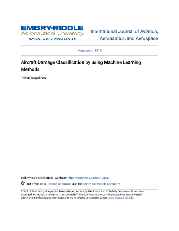 (PDF) Aircraft Damage Classification by using Machine Learning Methods