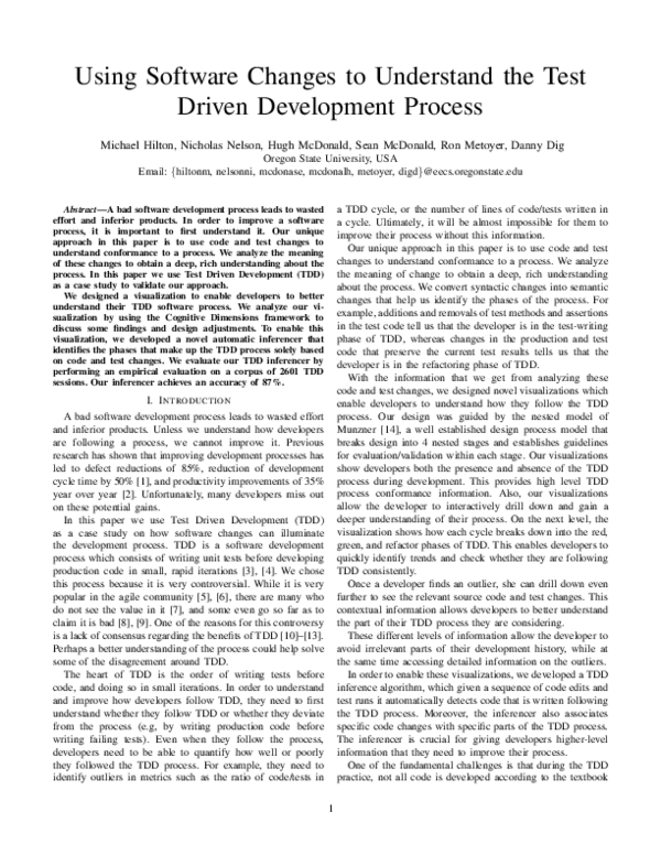 (PDF) Using software changes to understand the test driven development ...