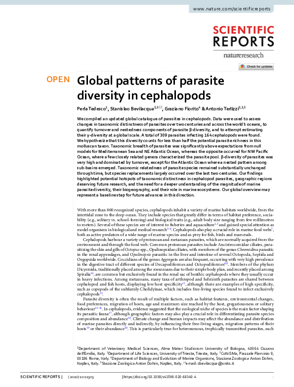 (PDF) Global patterns of parasite diversity in cephalopods | Stanislao BEVILACQUA - Academia.edu
