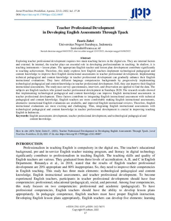 (PDF) Teacher Professional Development in Developing English ...