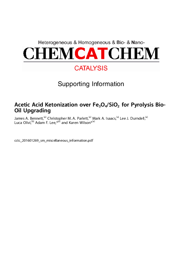 (PDF) Acetic Acid Ketonization over Fe 3 O 4 /SiO 2 for Pyrolysis Bio ...