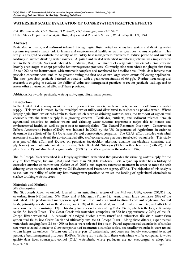 Pdf Watershed Scale Evaluation Of Conservation Practice Effects