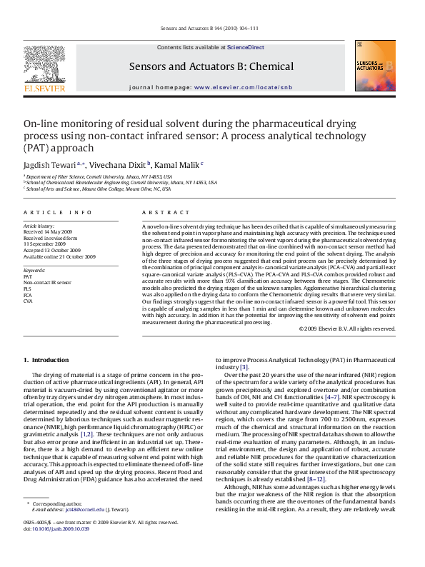 (PDF) On-line monitoring of residual solvent during the pharmaceutical ...
