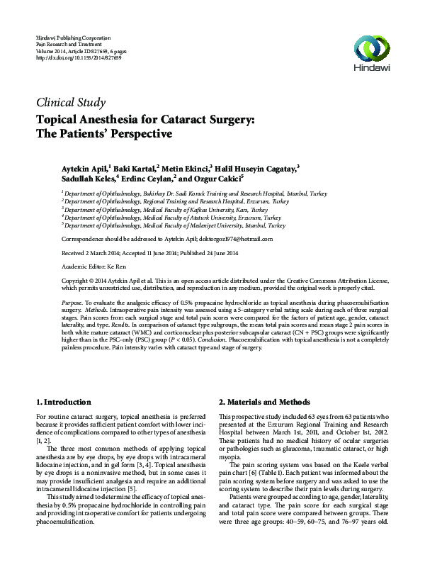 (PDF) Topical Anesthesia for Cataract Surgery: The Patients' Perspective