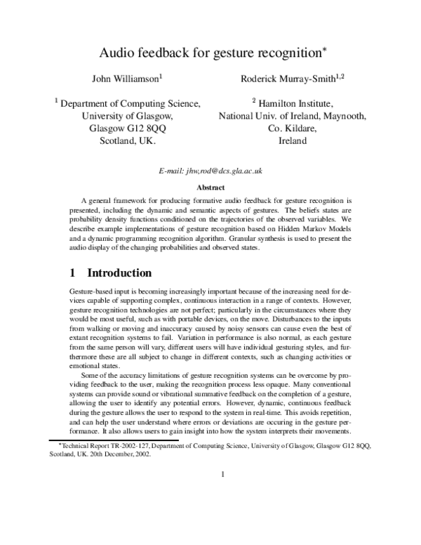 (PDF) Audio feedback for gesture recognition