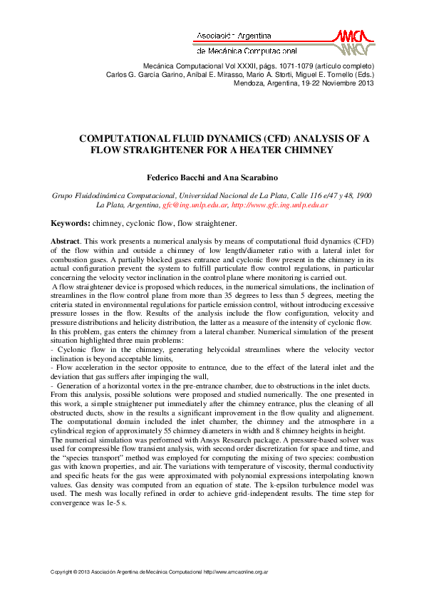 Pdf Computational Fluid Dynamics Cfd Analysis Of A Flow Straightener For A Heater Chimney