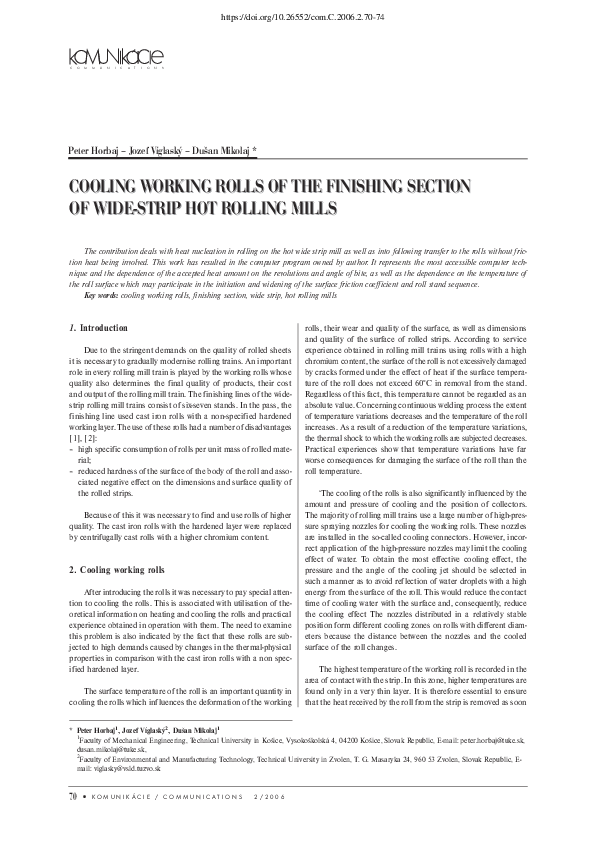 (PDF) Cooling Working Rolls of the Finishing Section of Wide-Strip Hot ...