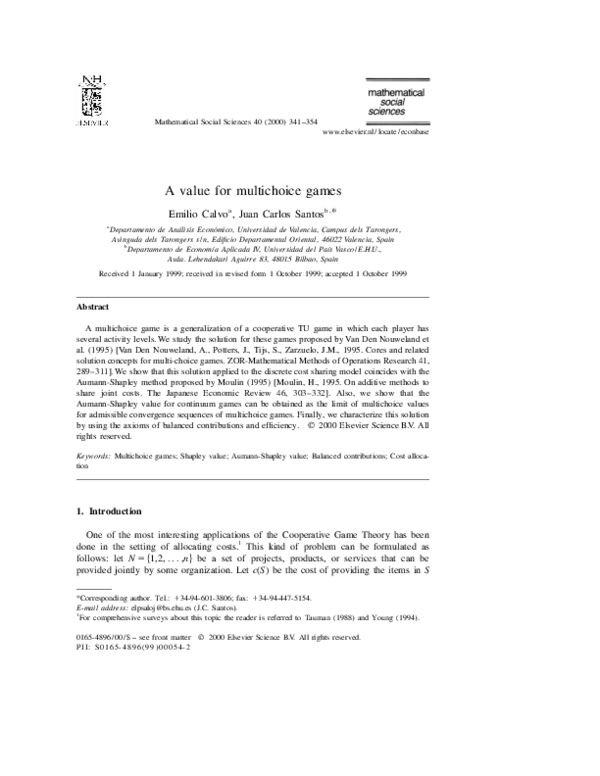 (PDF) A value for multichoice games