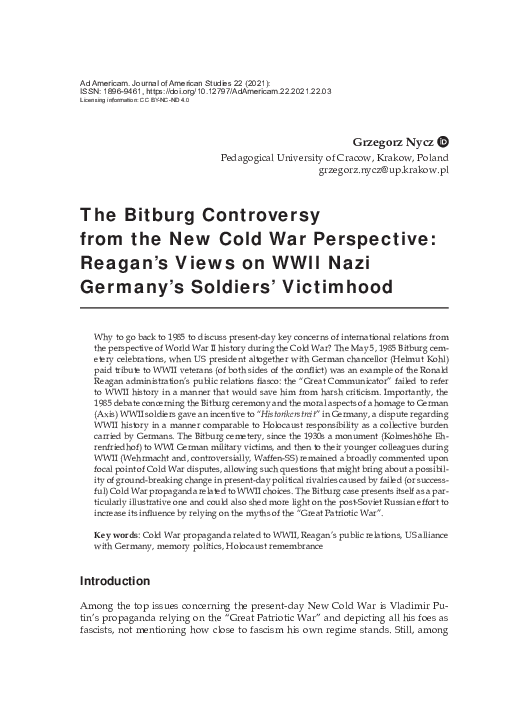 (PDF) The Bitburg Controversy from the New Cold War Perspective: Reagan ...