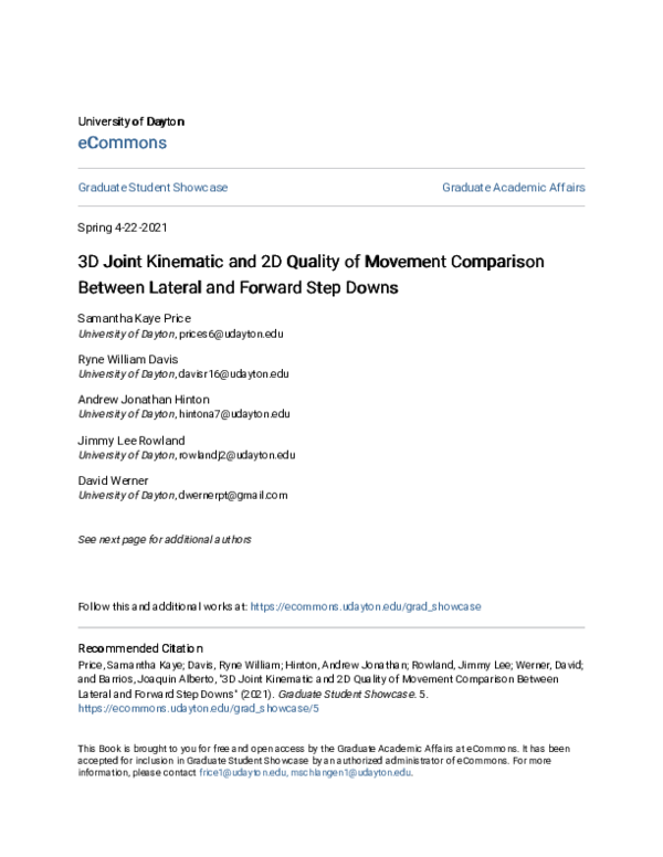 (PDF) 3D Joint Kinematic and 2D Quality of Movement Comparison Between ...